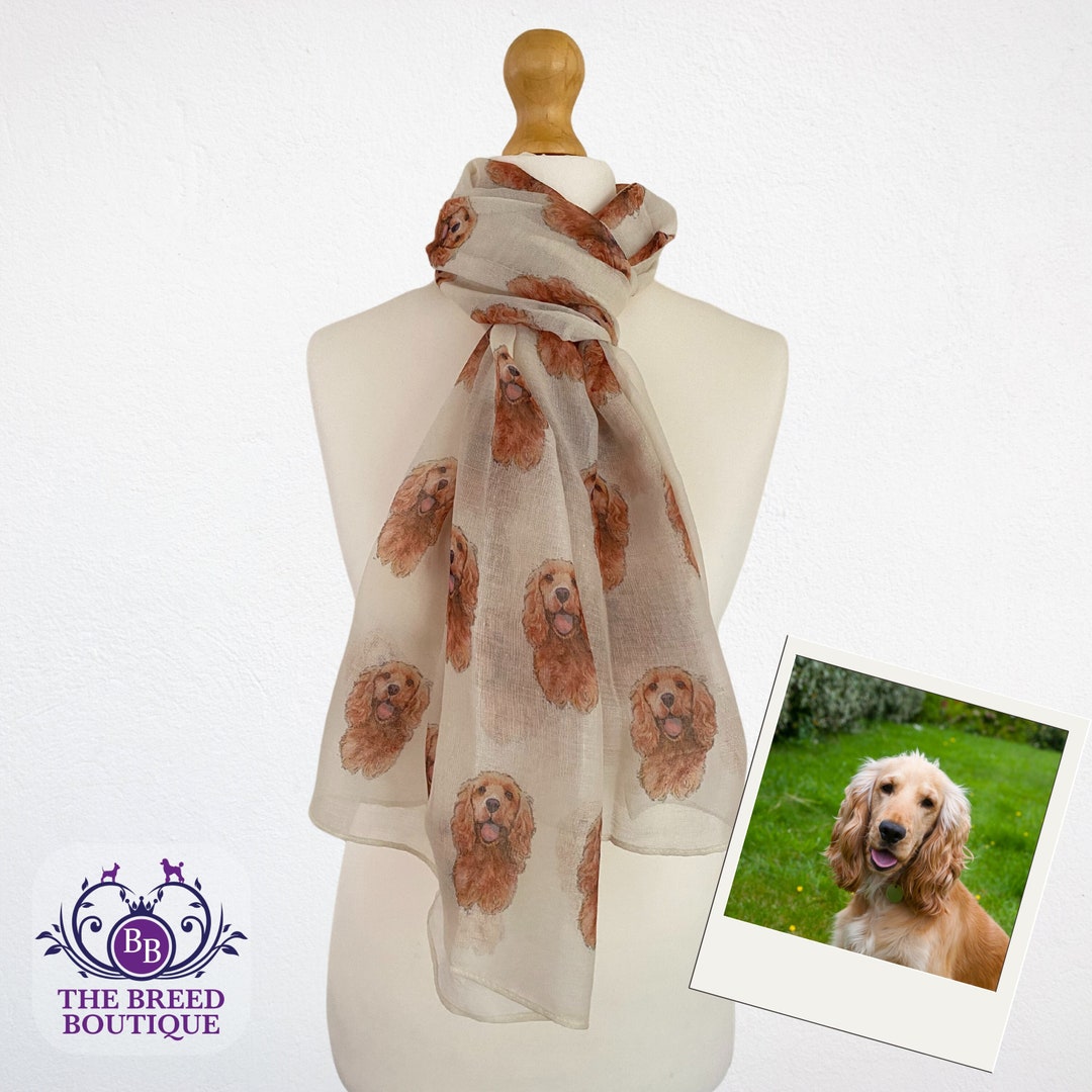 Cocker Spaniel Dog Print Ladies Scarf Available in Cream and Grey Shawl ...