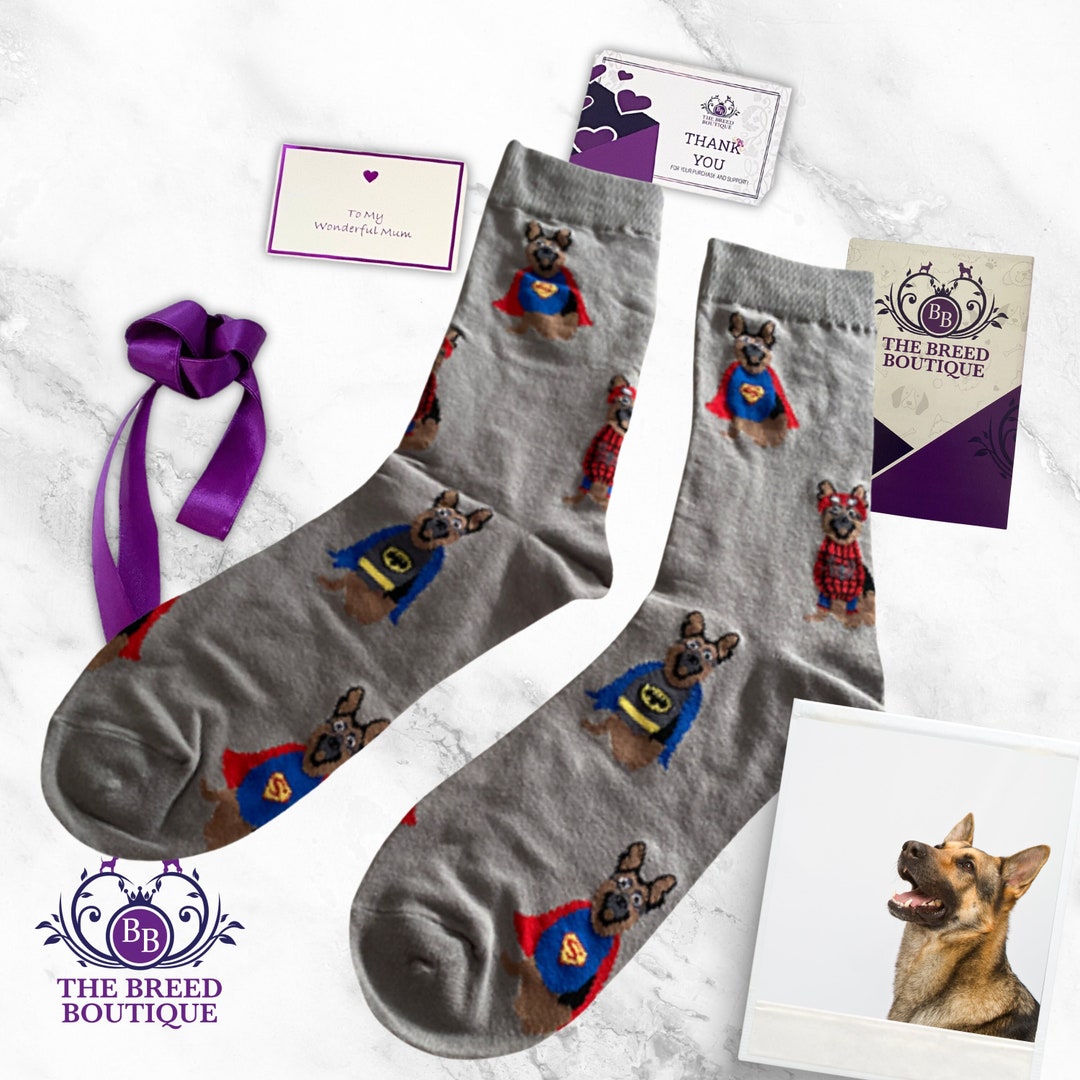 German Shepherd Superhero Fun Socks Unisex One Size Fit UK 5 - 11, EU ...
