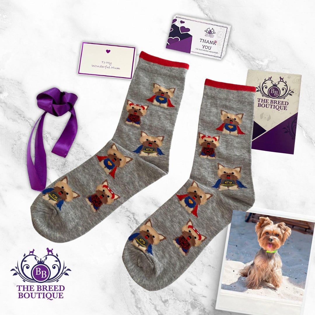 Yorkshire Terrier Superhero Socks: Unisex Cotton Blend, Adult Size ...