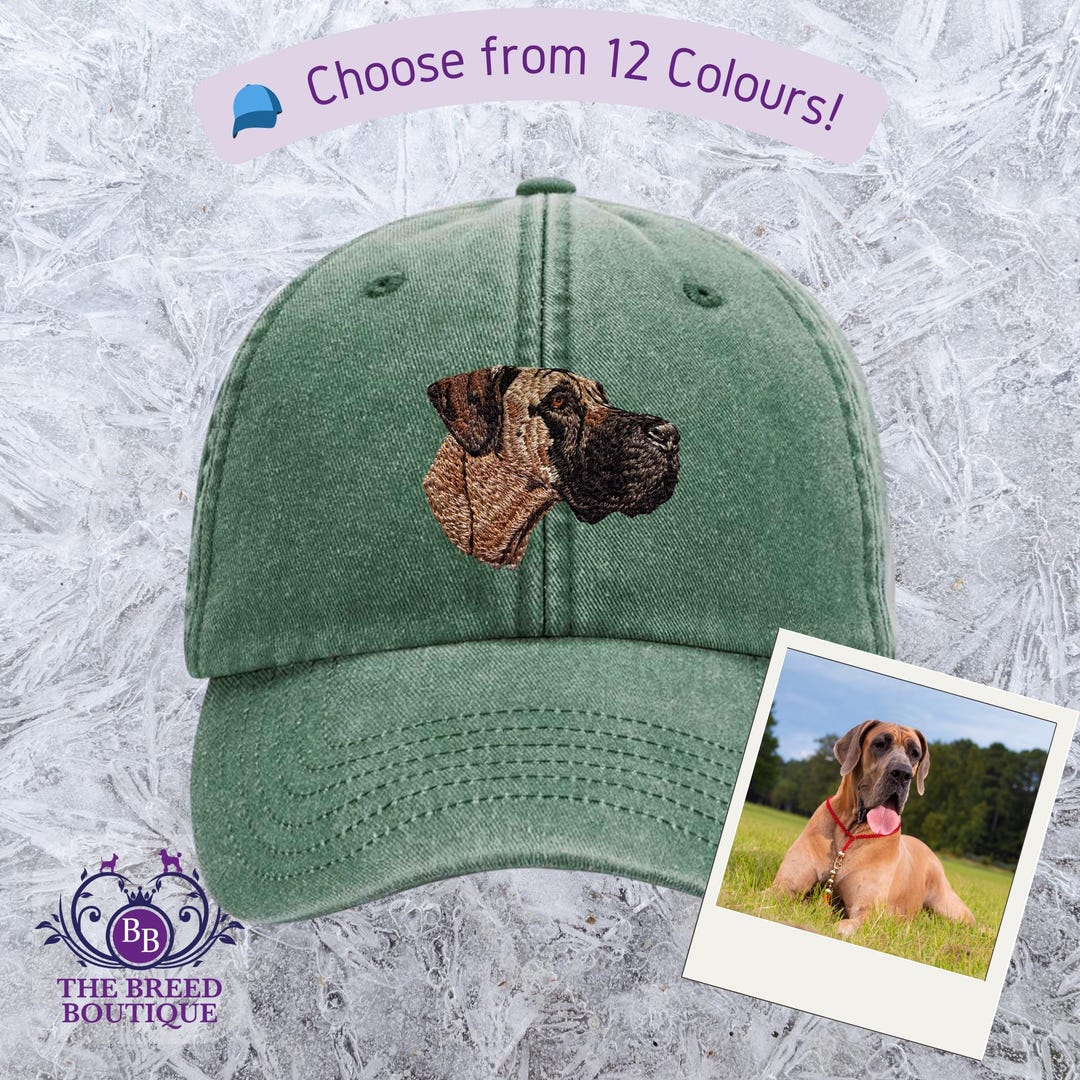 Great Dane Baseball Cap - Embroidered Dog Hat - 12 Colour Options ...