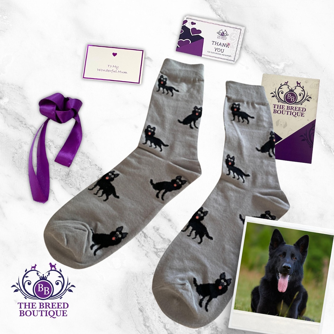 Black German Shepherd Dog Print Socks: Unisex Cotton Blend, One Size ...