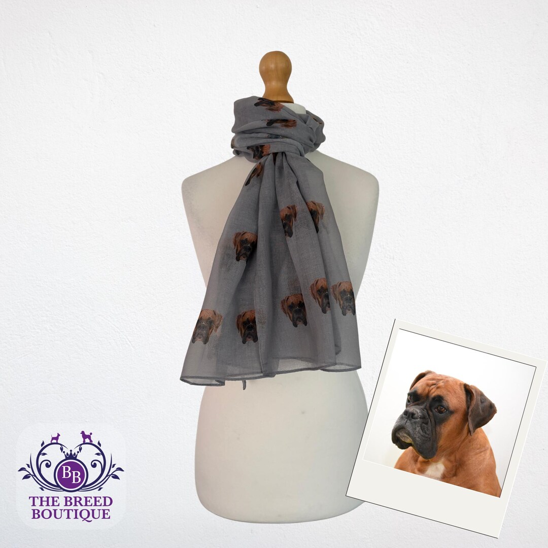 Boxer Dog Print Scarf: Lightweight Polyester Grey Scarf - Etsy