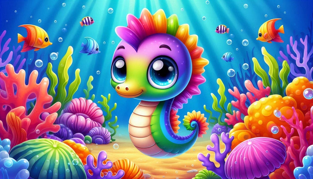 Cute Rainbow Coloured Sea Horse Clipart - Card Making, Sublimation ...