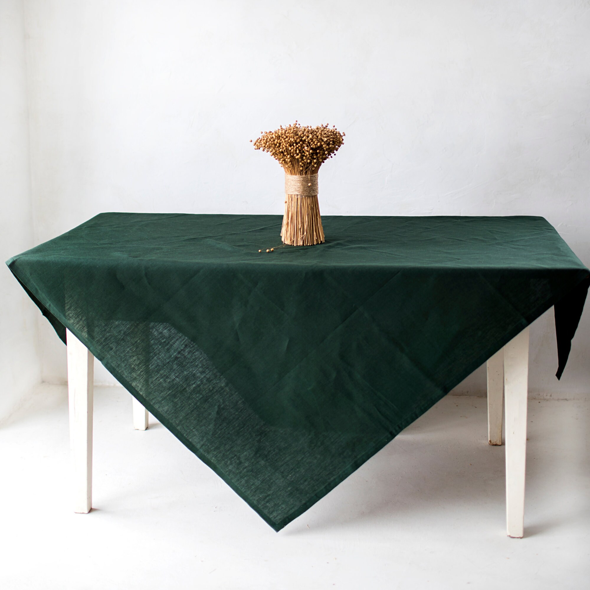 Forest Green Linen Tablecloth, Moss Green Tablecloth, Eco Linen Table ...