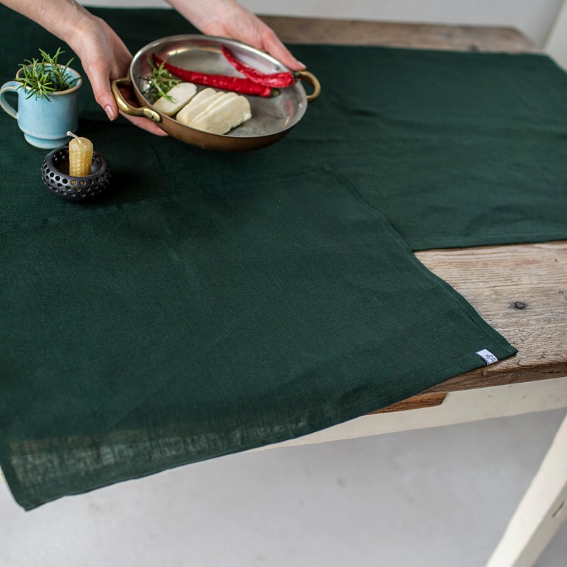Green Linen Placemats Set of 2-4-6-8-10-12, Linen Table Cloth ...