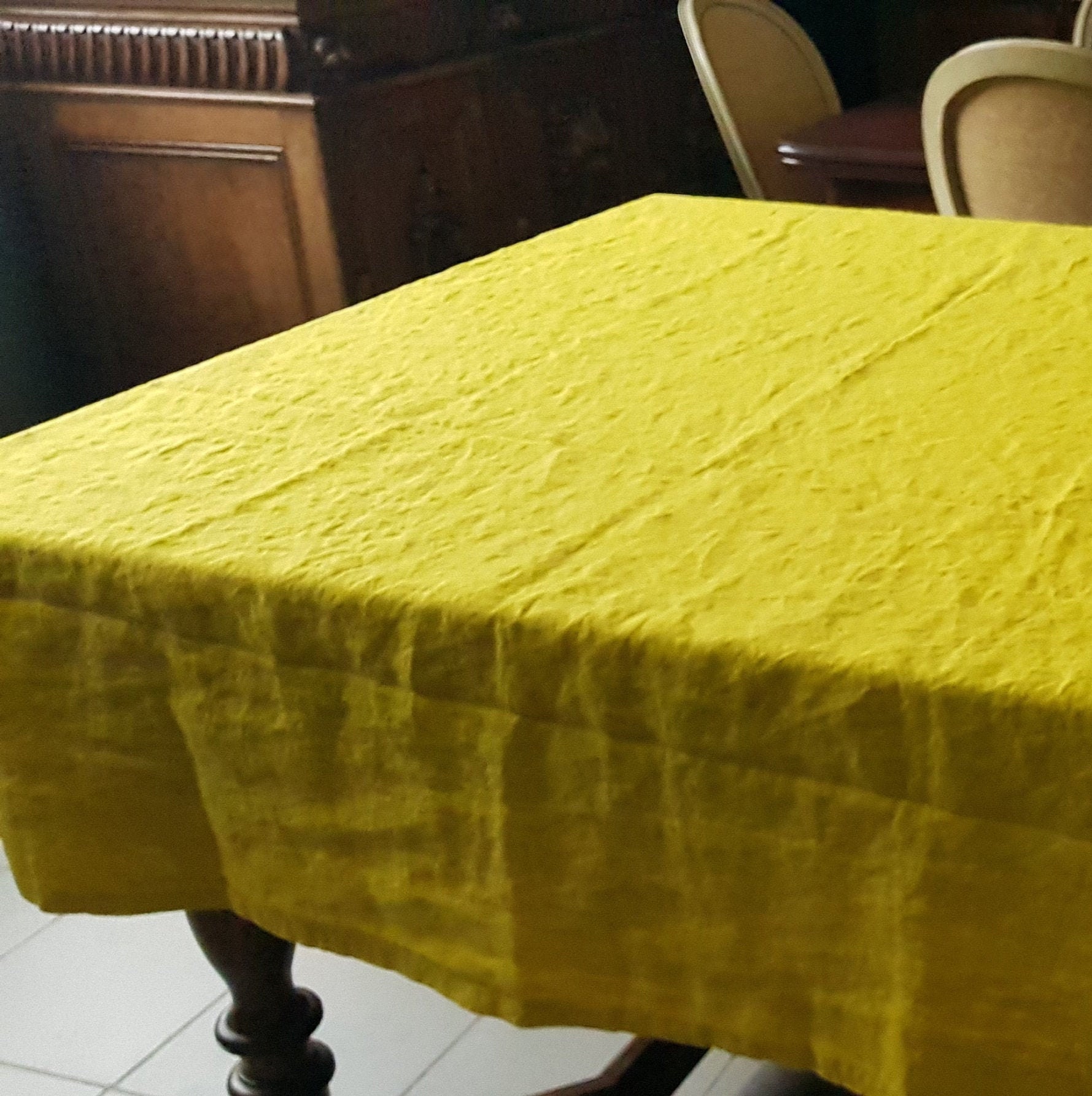 Yellow Chatreuse Tablecloth, Square Tablecloth Linen, Rectangle ...