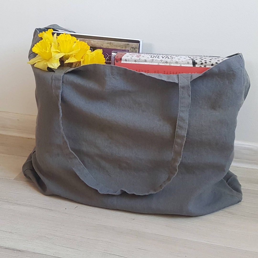 Grand sac fourre-tout en lin : sac cabas bio gris foncé ramolli - Etsy ...