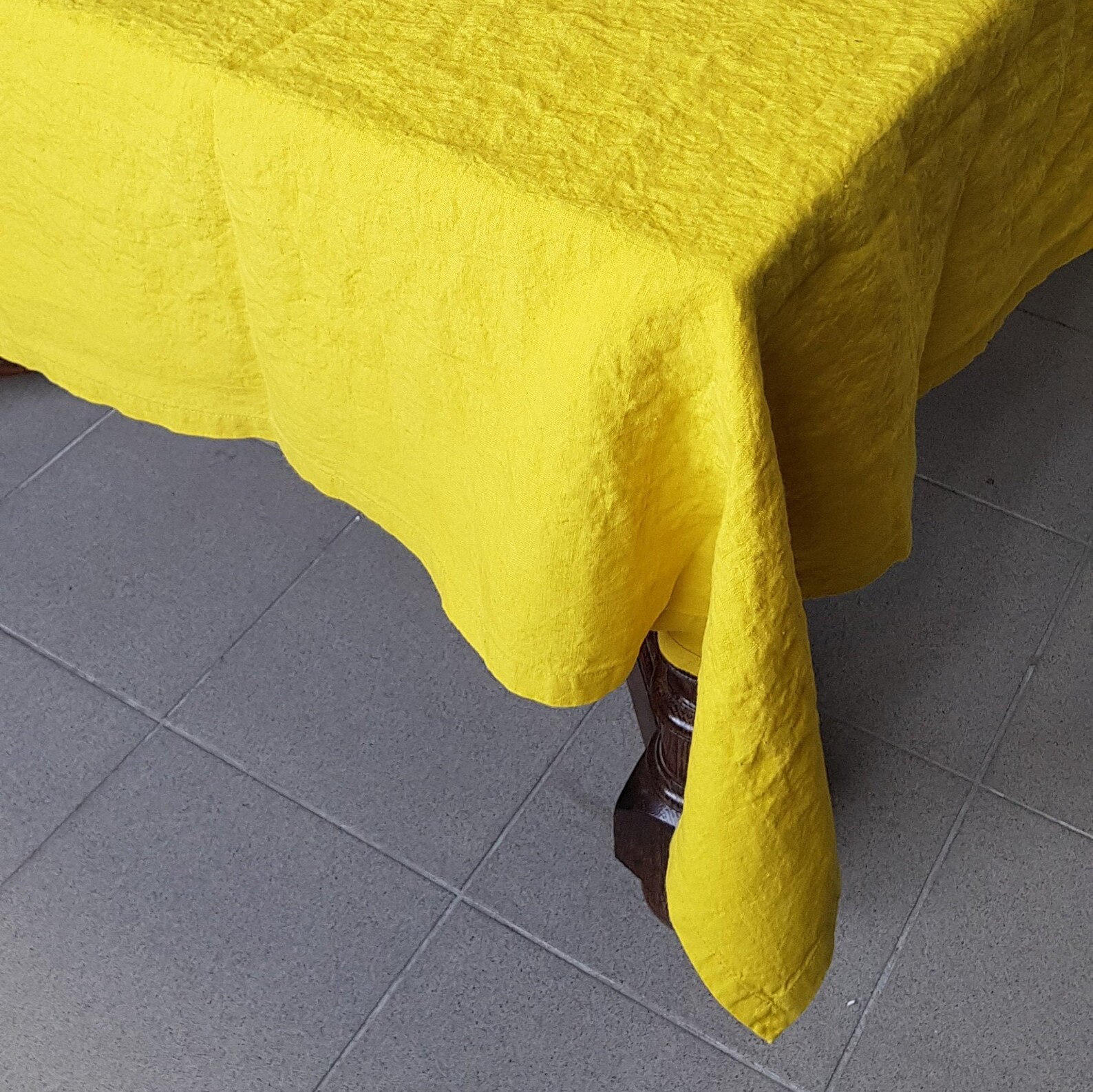 Individual Order Yellow Linen Tablecloth: Softened Chartreuse Round ...