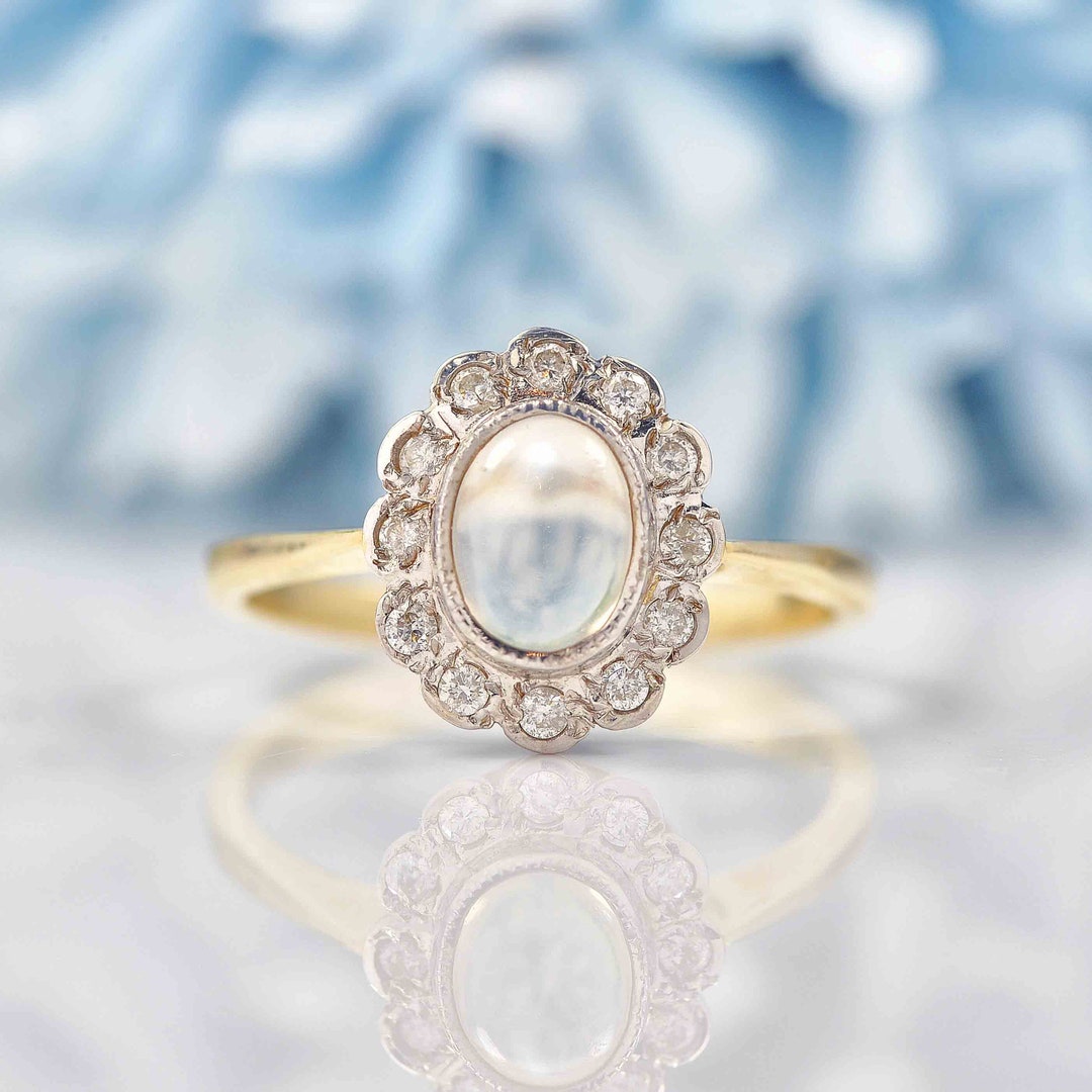 Edwardian Style Moonstone & Diamond Cluster Ring - Etsy