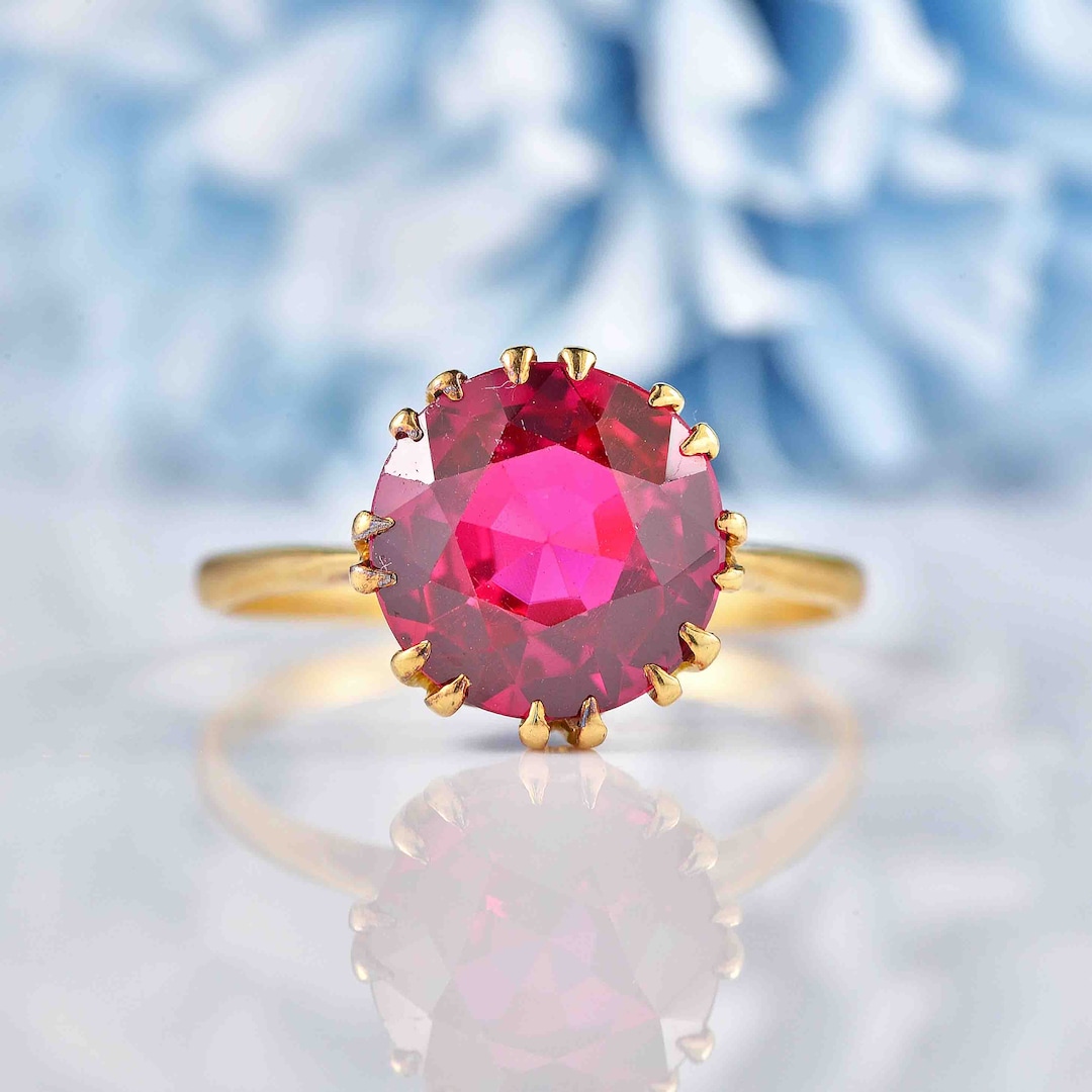 1930s Synthetic Ruby 18ct Gold Solitaire Ring 4.90ct - Etsy