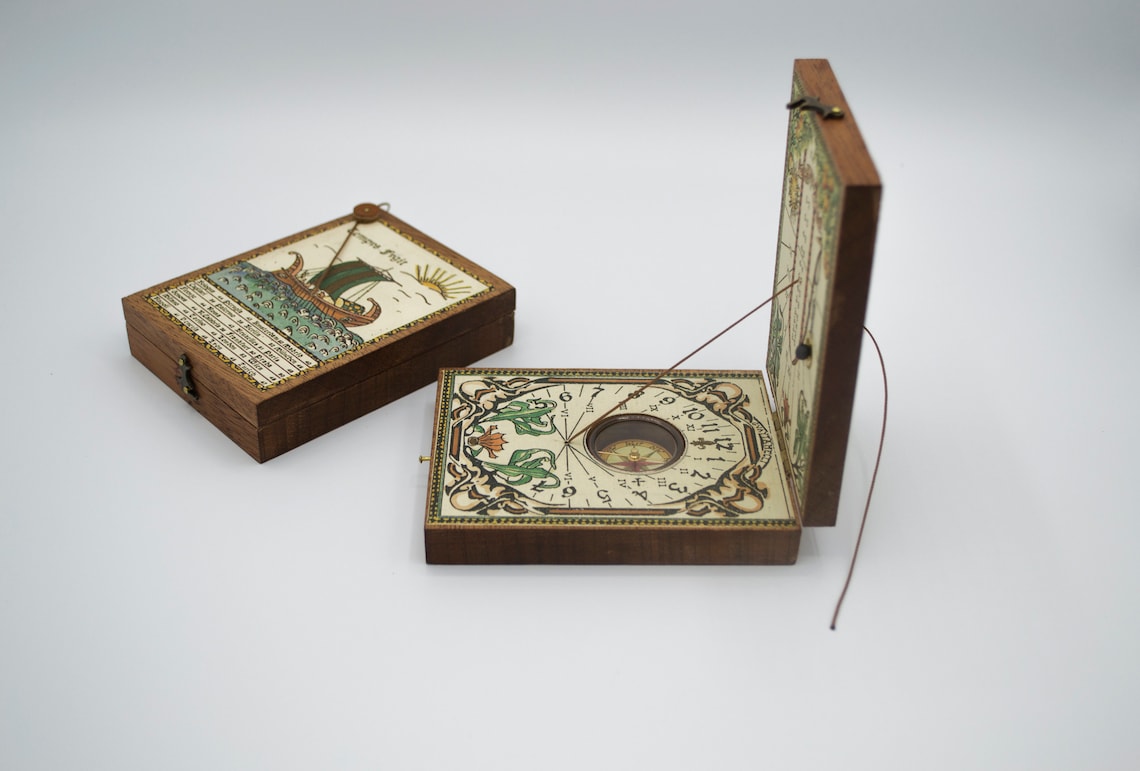 Sundial Diptych, Solar Watch, Diptych Handmade Desk Sundial Astronomy ...