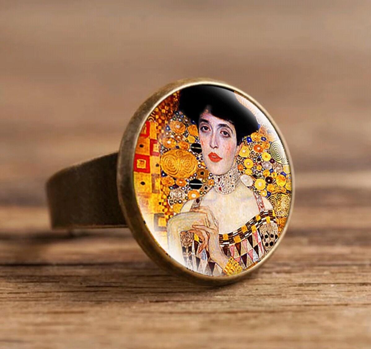 Fashion Kiss Klimt Starry Night Dome Glass Art Picture Ring | Etsy