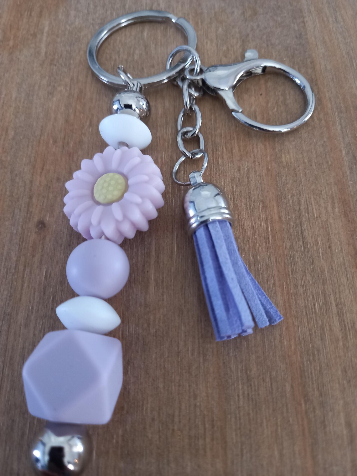 Beautiful Handmade Keyring With Lilac Beads and Tassel - Etsy