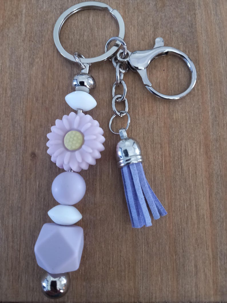 Beautiful Handmade Keyring With Lilac Beads and Tassel - Etsy