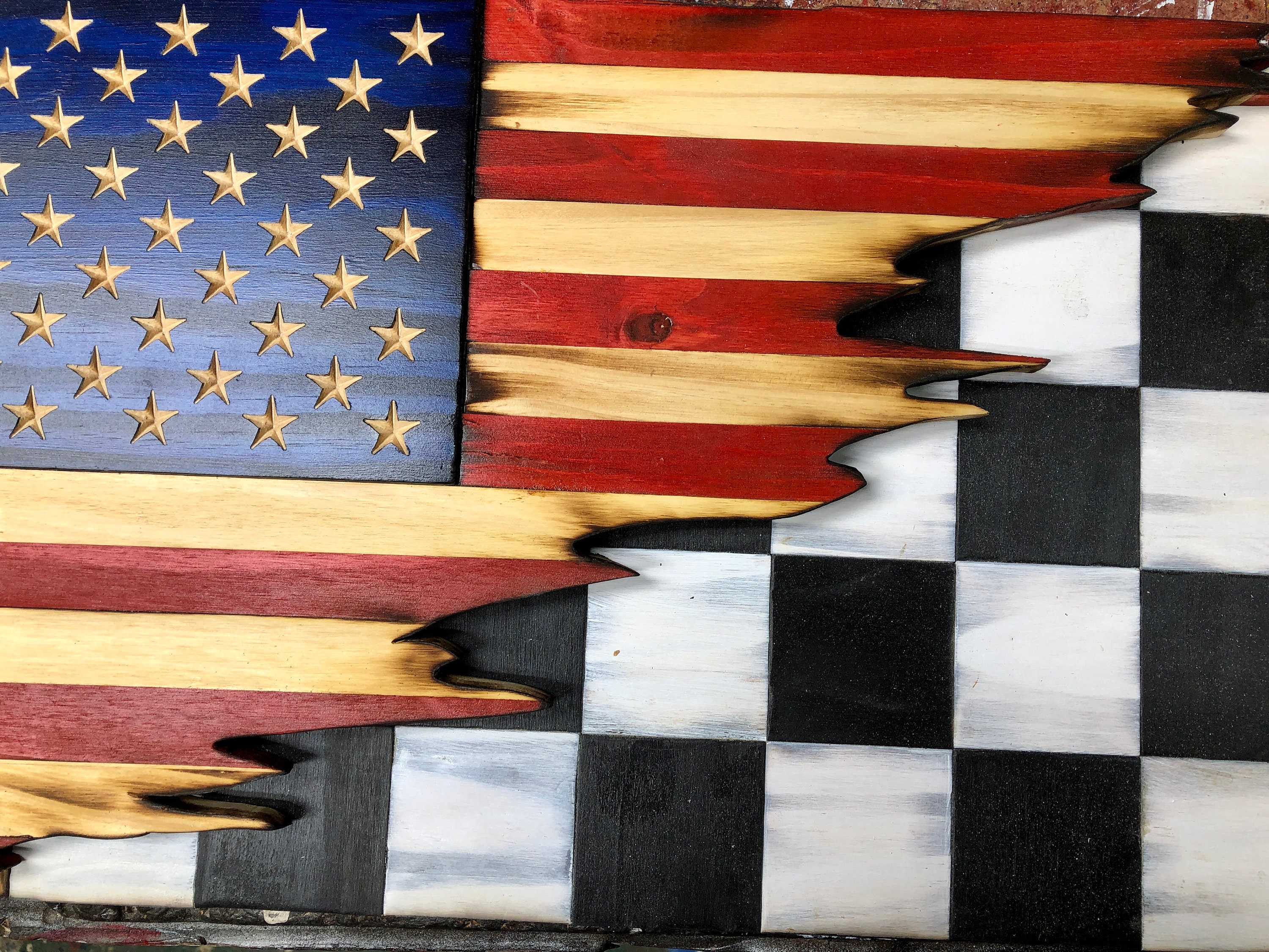 Racing Checkered American Rustic Split Flag Wall Decor - Etsy
