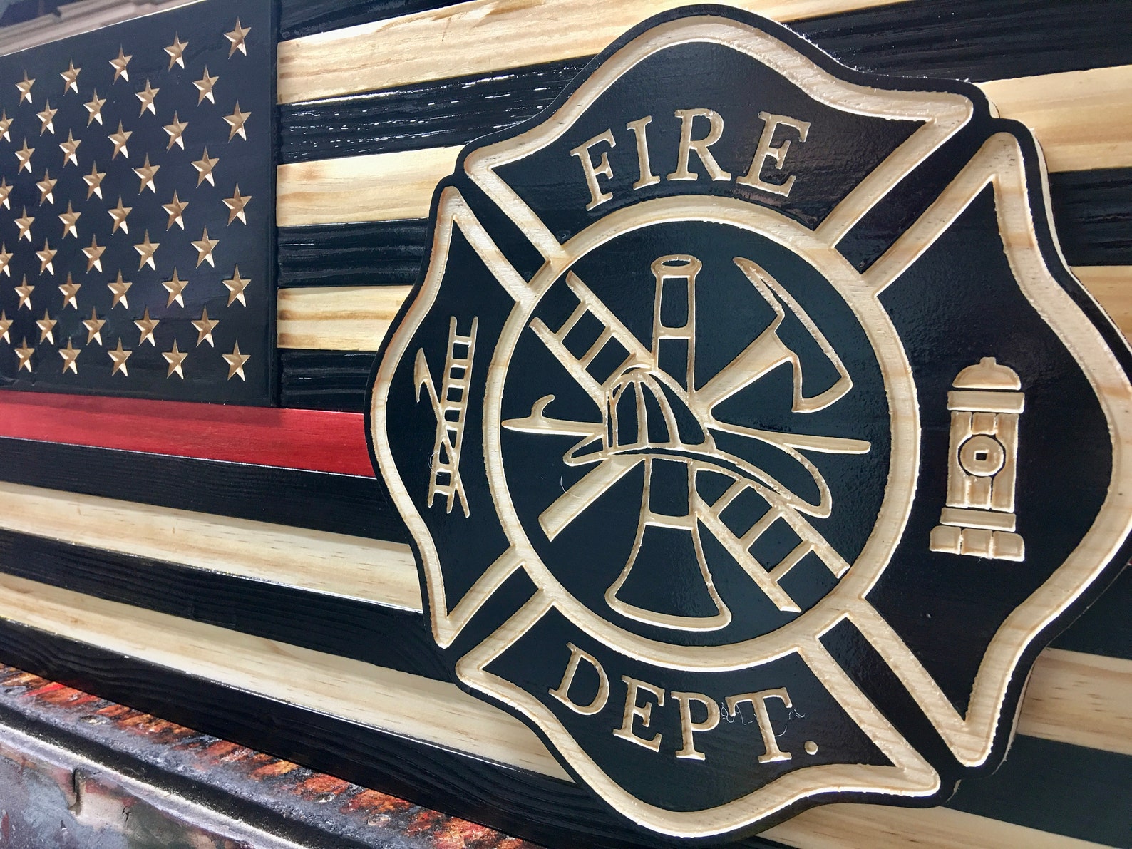 First Responder Thin Red Line Wooden American Flag | Etsy