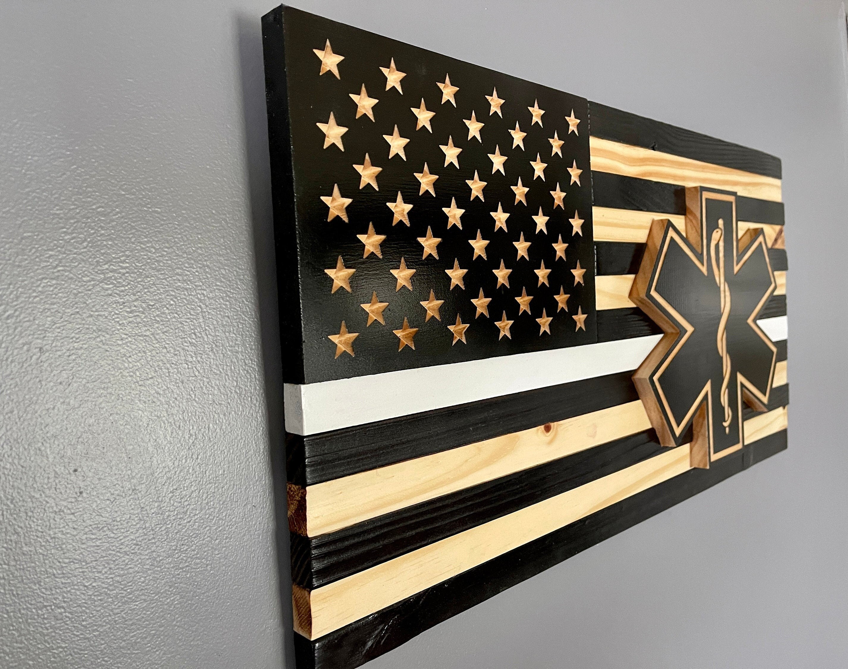 First Responder Thin White Line Wooden American Flag | Etsy