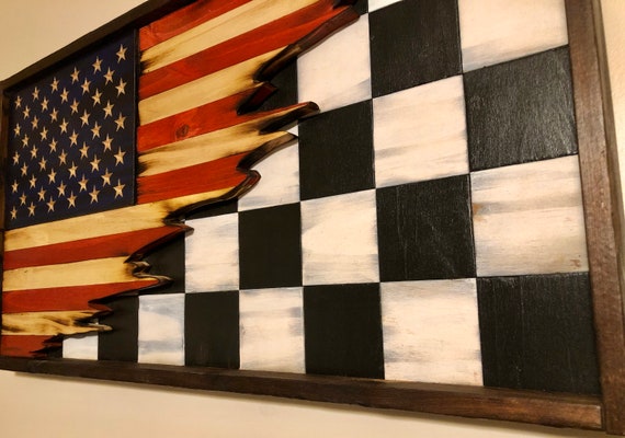 Racing Checkered American Rustic Split Flag Wall Decor - Etsy