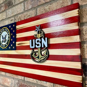Personalized Navy Rank Rustic Wooden American Flag Medium 25 X 13 - Etsy