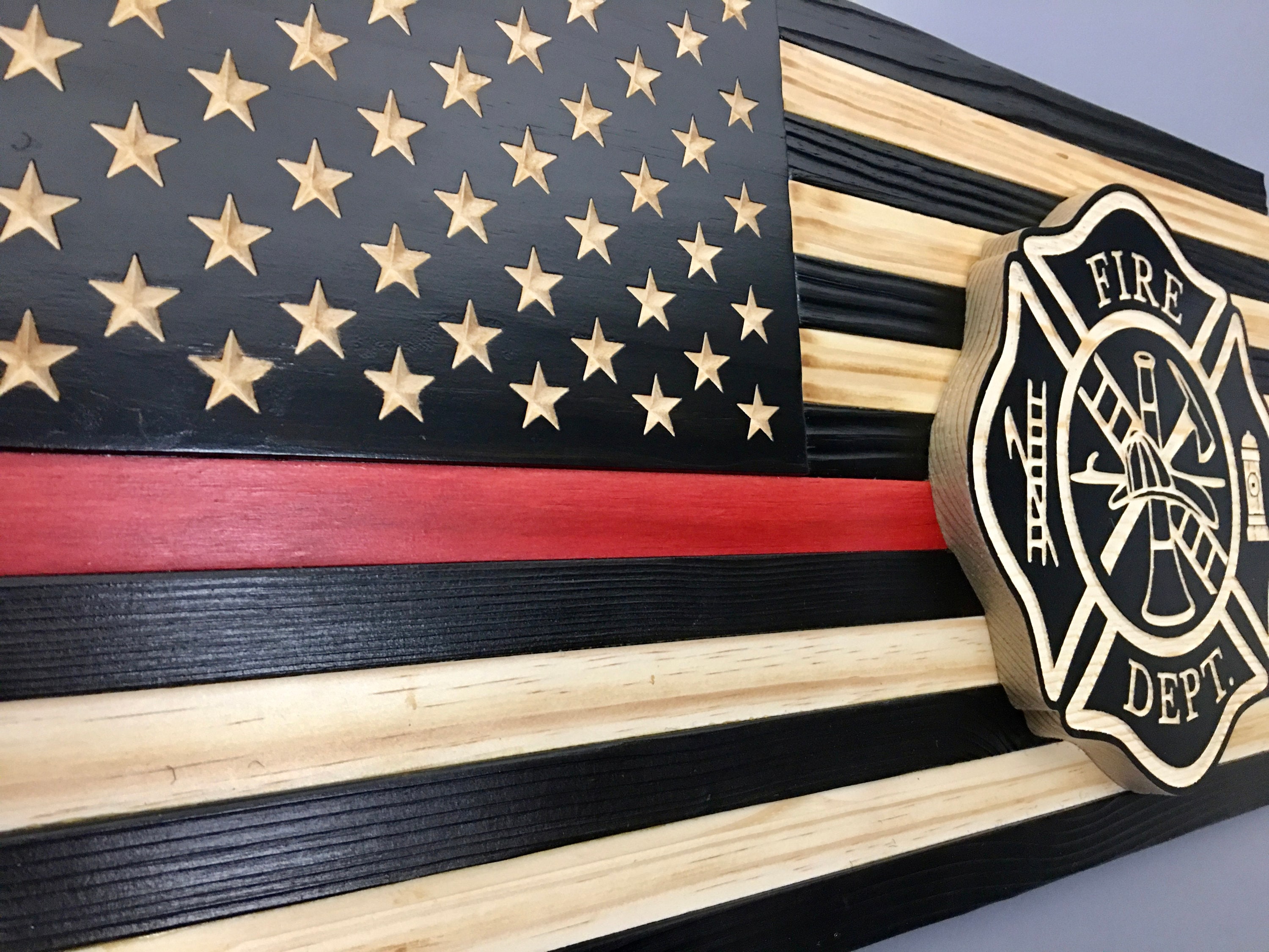First Responder Thin Red Line Wooden American Flag | Etsy