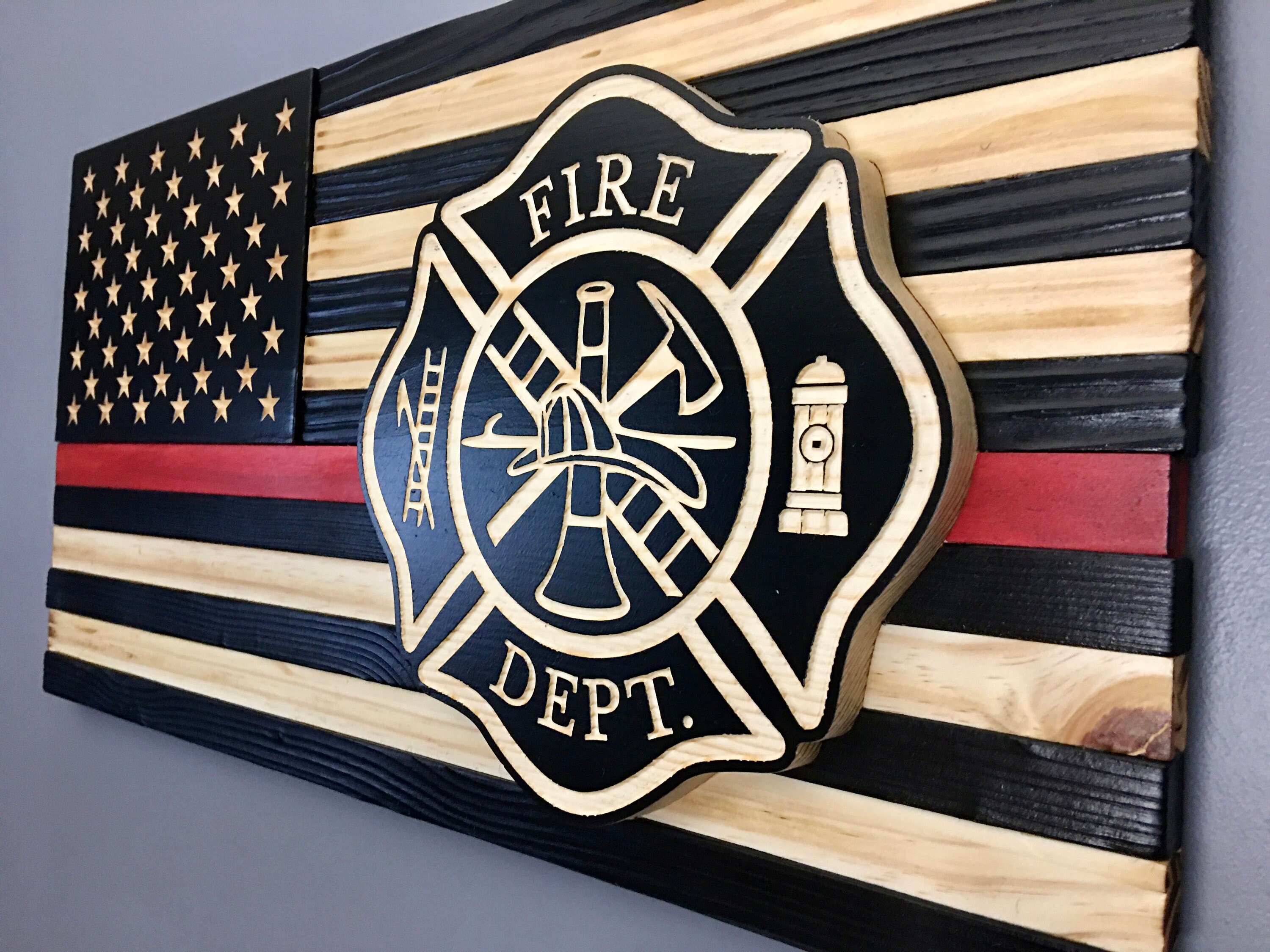 First Responder Thin Red Line Wooden American Flag | Etsy