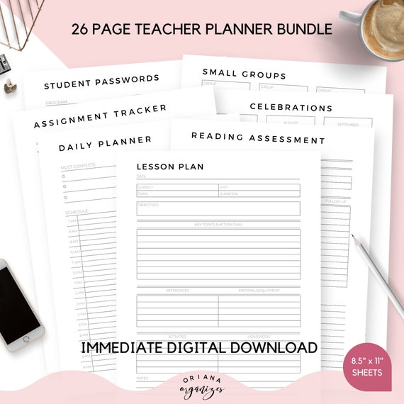 Teacher Lesson Planner Printable Academic Planner Teacher - Etsy