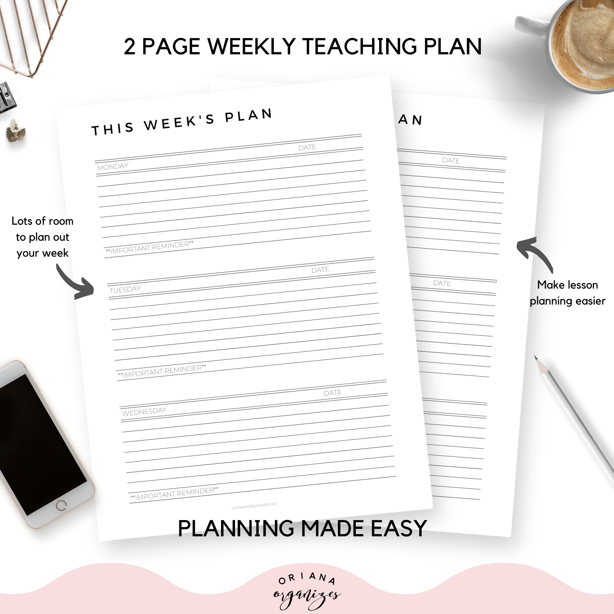 Teacher Lesson Planner Printable, Academic Planner, Teacher Planner ...