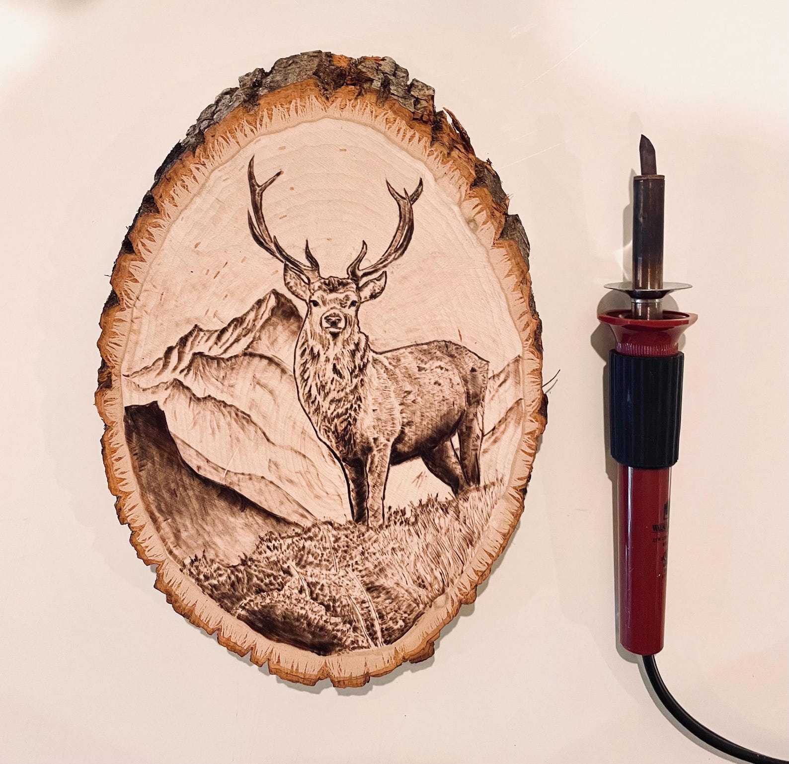 Handcrafted Woodburning of an Elk in the Mountains - Rustic Nature Art ...