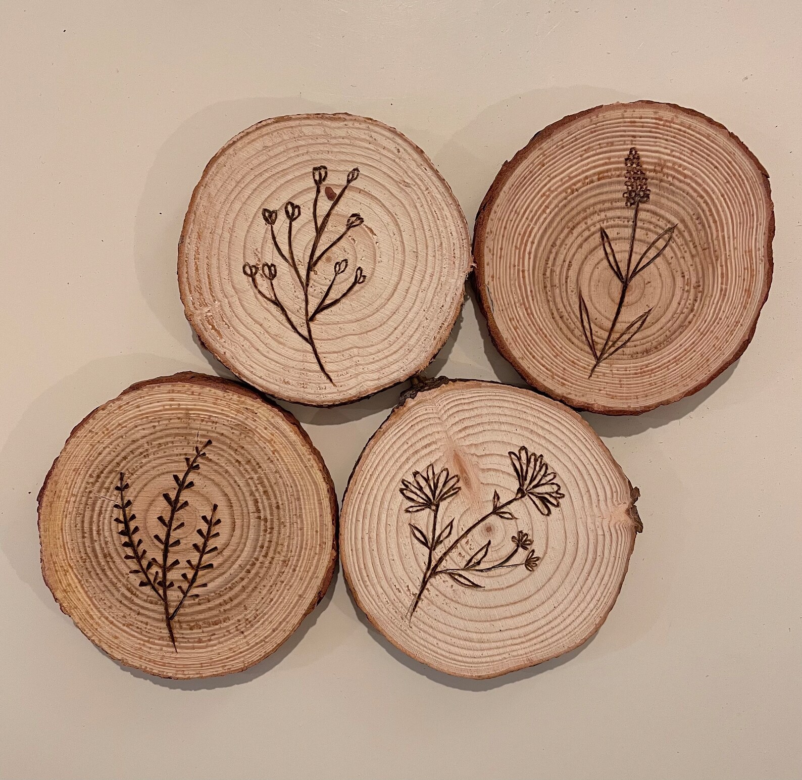 Wildflower Coaster Set Handcrafted Earthy, Natural Wood Coasters - Etsy