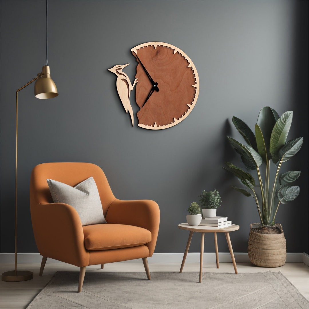 Bird Wall Clock, Woodpecker Wall Clock, Nature Wall Clock, Large Wall ...