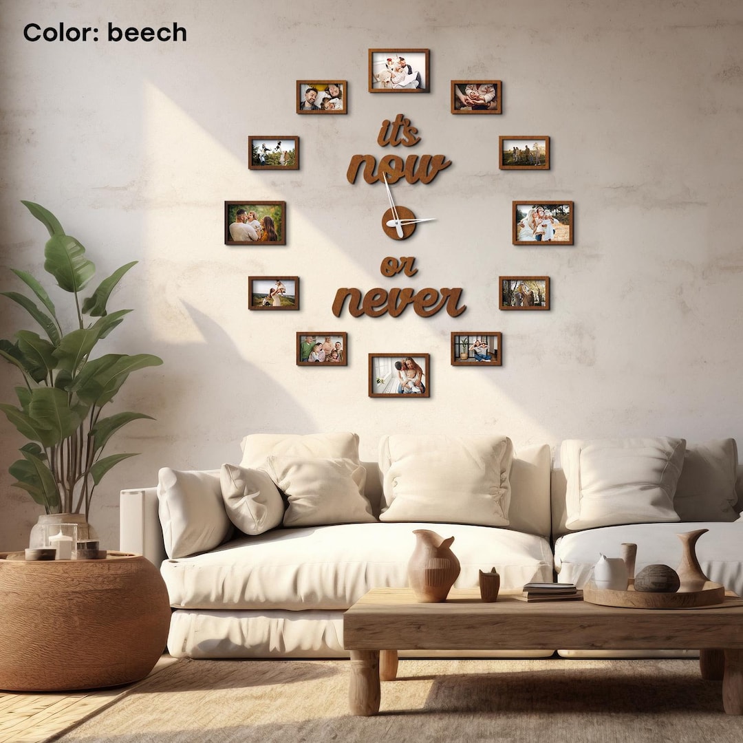 Wall Clock With Picture Frames, Family Photo Frame Clock, Collage Clock ...