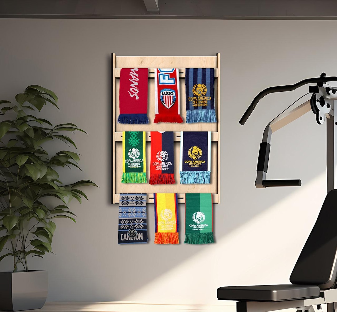 Sports Scarf Display Rack Wooden, Soccer Scarf Holder, Sports Scarf ...