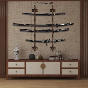 Wooden Katana Wall Holder, Japanese Sword Stand, Sword Wall Mount ...