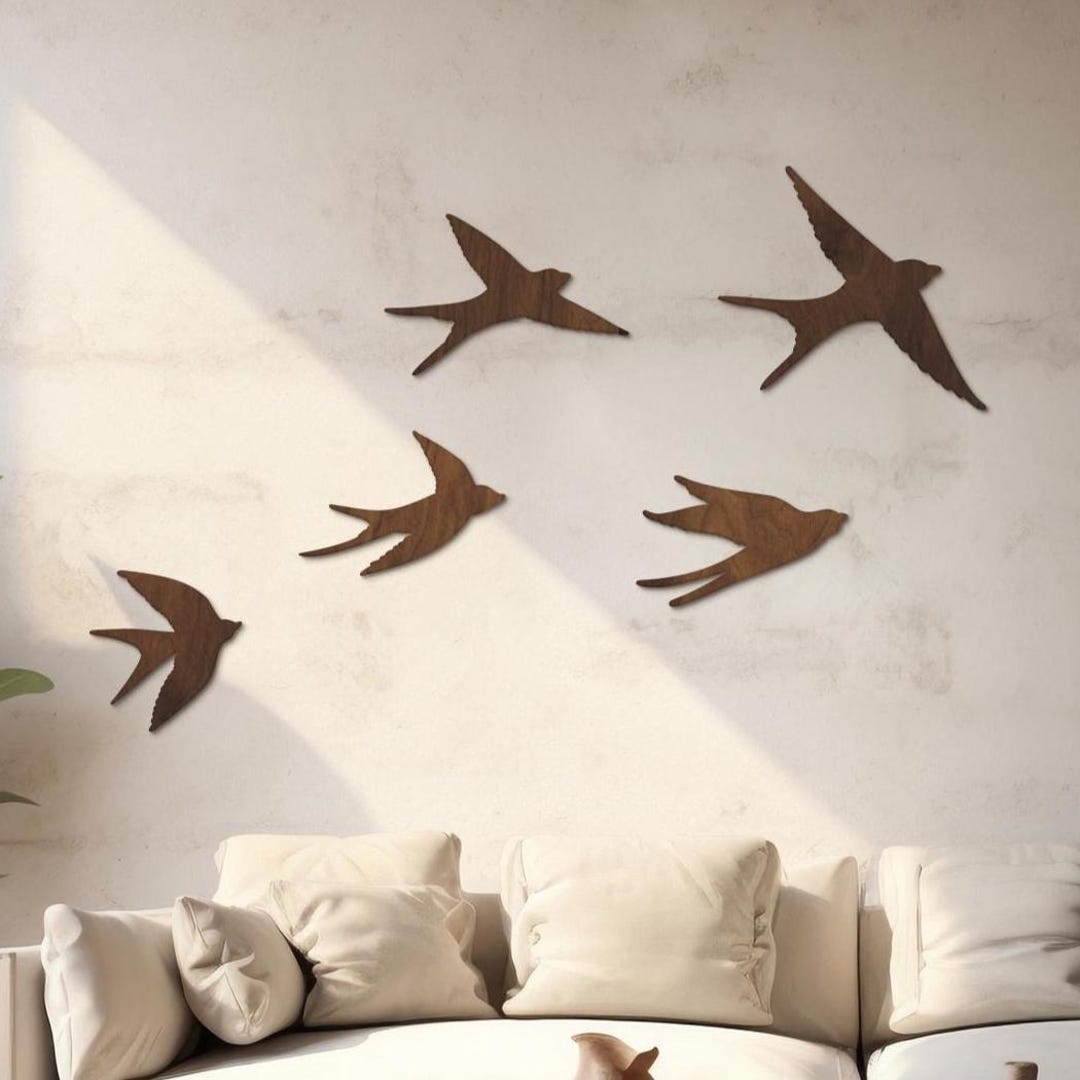 Wooden Flying Birds Wall Decoration, Flock of Birds Art, Birds in ...