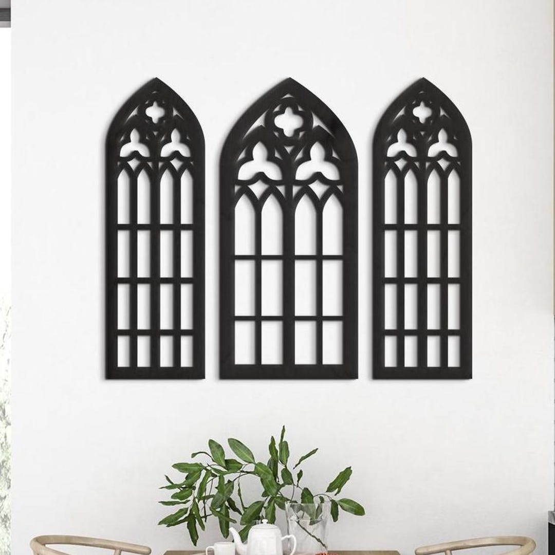 Set of 3 Gothic Window Wall Art, Gothic Wood Arch, Gothic Arch Panel ...