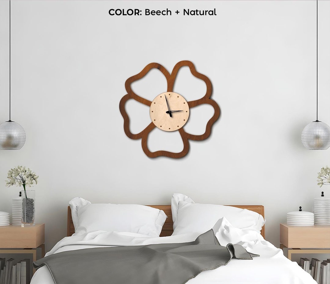 Flower Wall Clock, Handmade Wooden Clock, Wall Clock Floral,nature Wall ...
