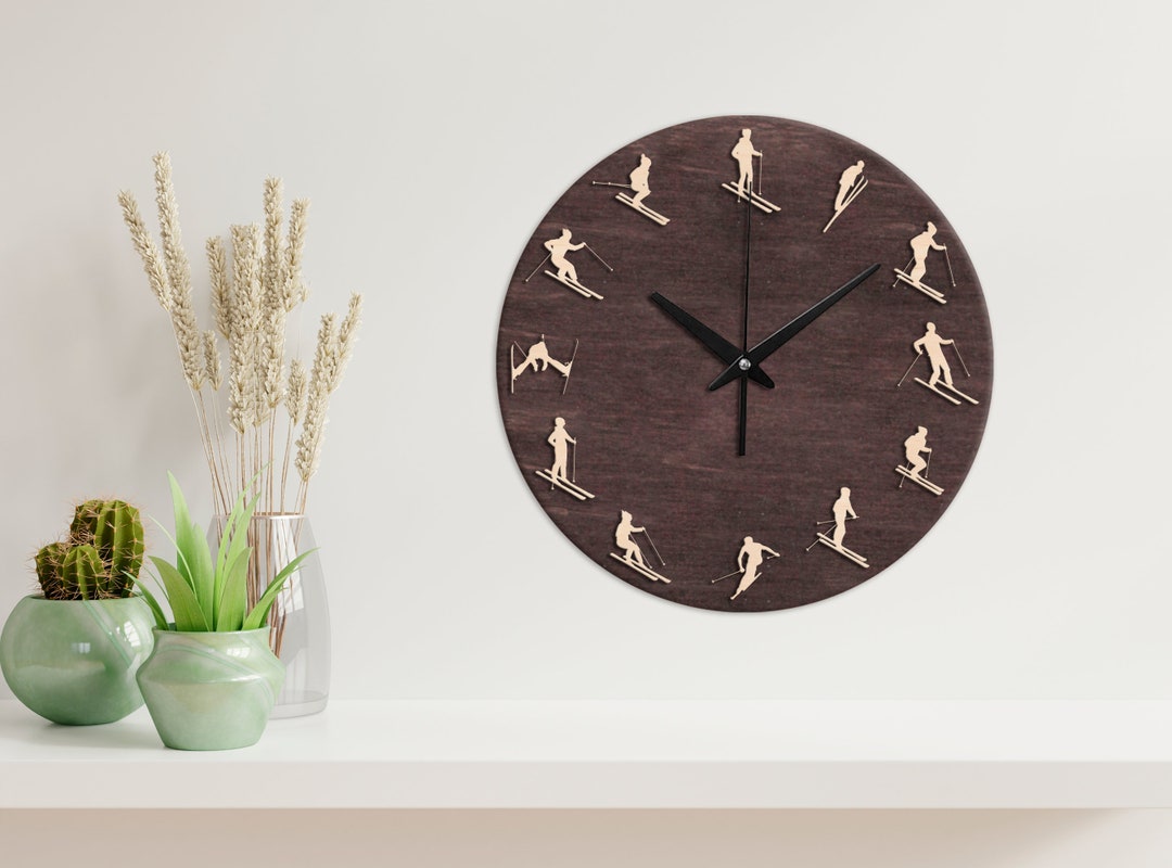 Ski Wood Clock,ski Wall Clock,ski Wall Decor,ski Wood Decor,ski Gifts ...