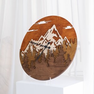 Wood Mountain Wall Clock, Wood Nature Wall Clock,handmade Wood Clock ...