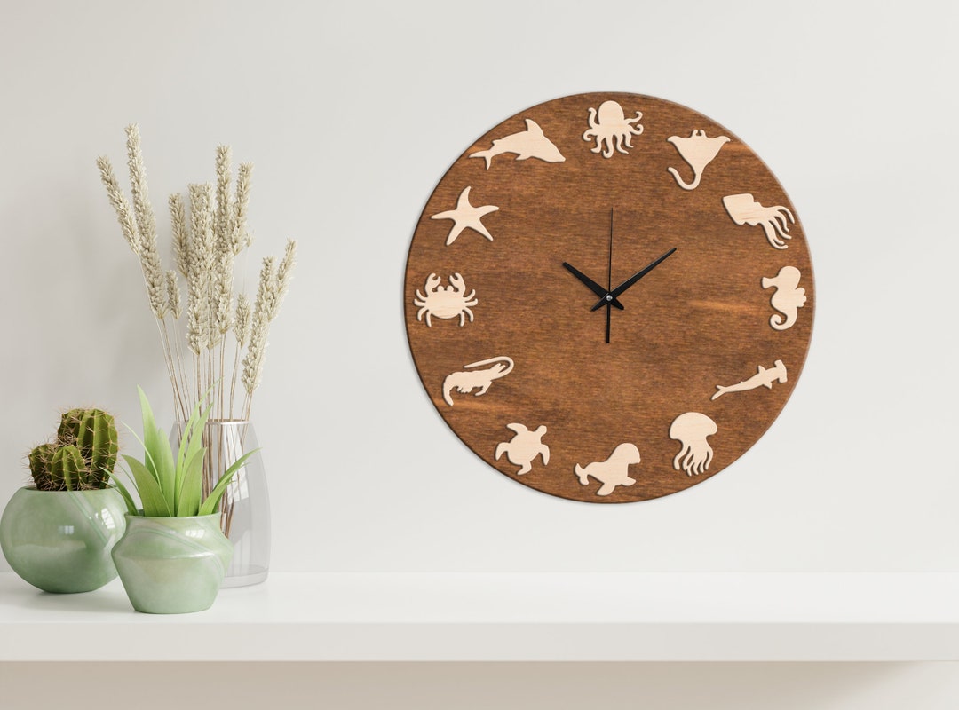 Ocean Theme Wall Clock, Ocean Clock Animal, Ocean Animal Decor Wooden ...