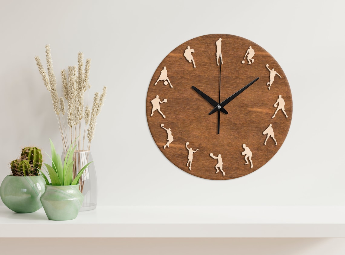Basketball Clock Wooden Wall Clock Large Sports Wall Clock - Etsy