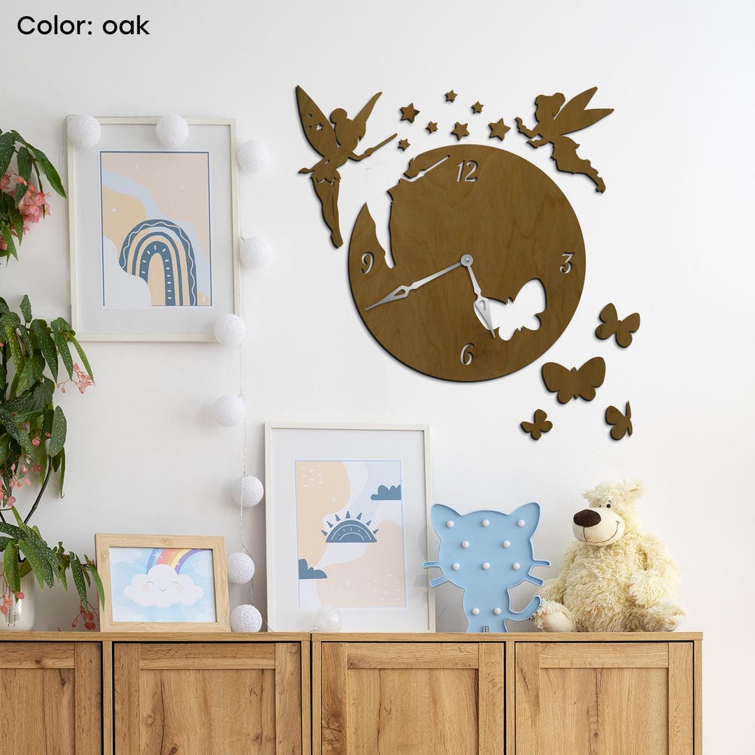 Tinker Bell Wall Clock Wooden, Peter Pan Wall Clock, Fairy Clock, Magic ...