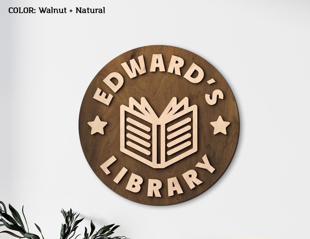 Custom Library Sign Wooden, Personalized Book Nook Sign, Home Library ...