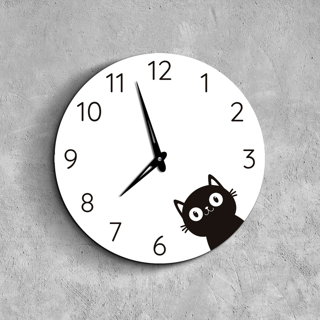 Black Cat Clock, Cat Wall Clock, Kitty Wall Clock, Cute Wall Clock ...
