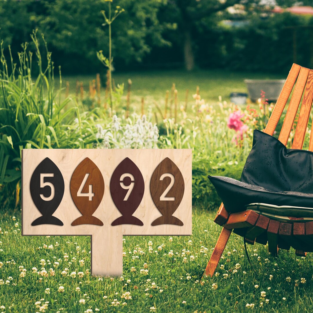 Fish House Number Sign Wood,coastal Address Sign,nautical House Number ...