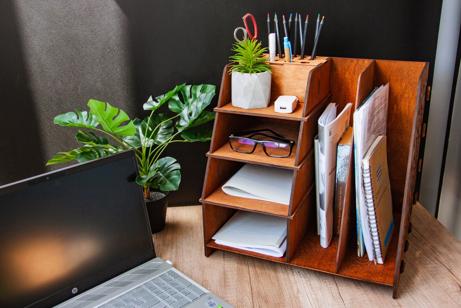Desk organizer woodOffice desk organizerWooden display | Etsy