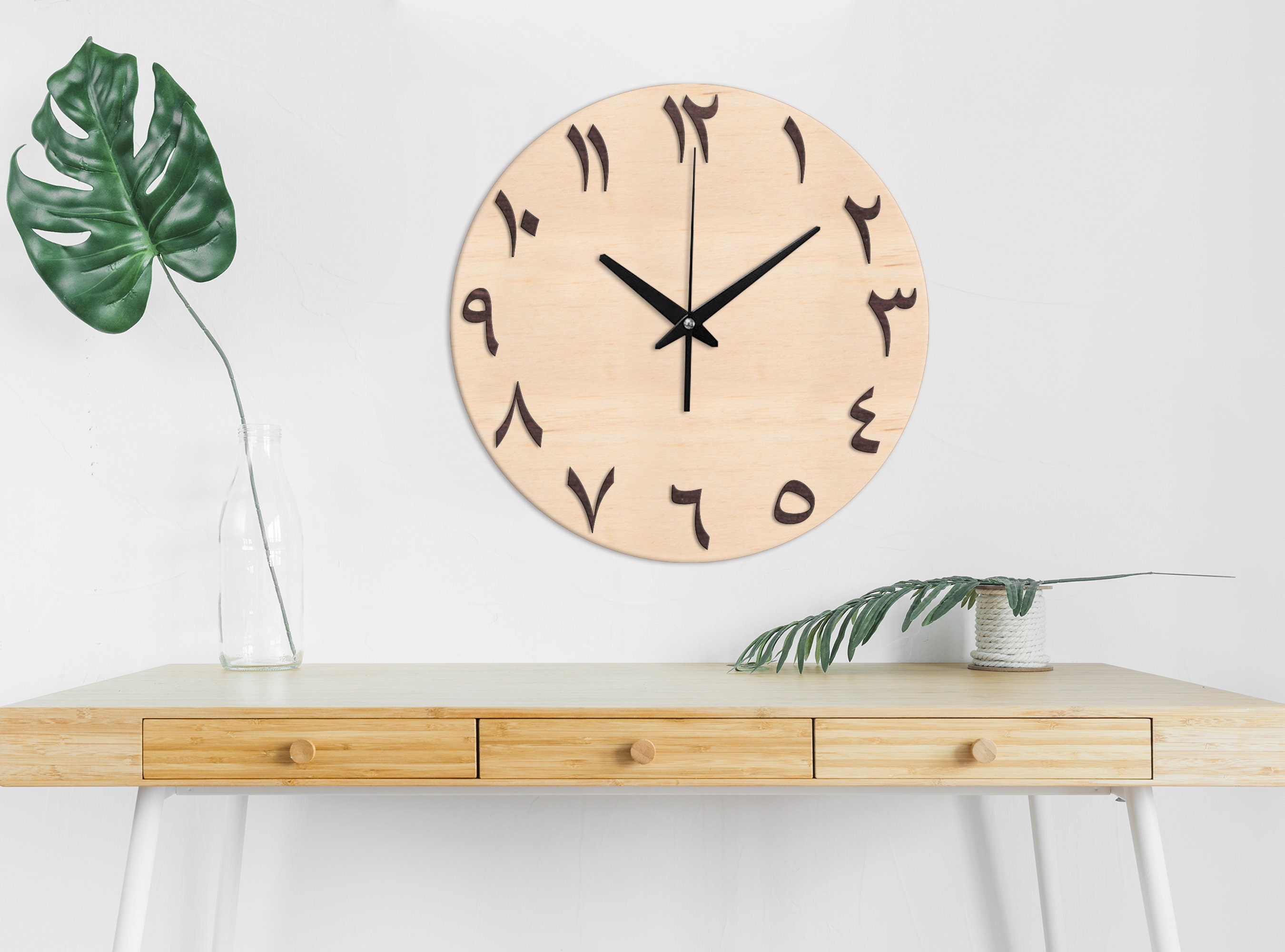 Arabic Wall Clockarabic Clockwood Wall Clockmodern Wall - Etsy
