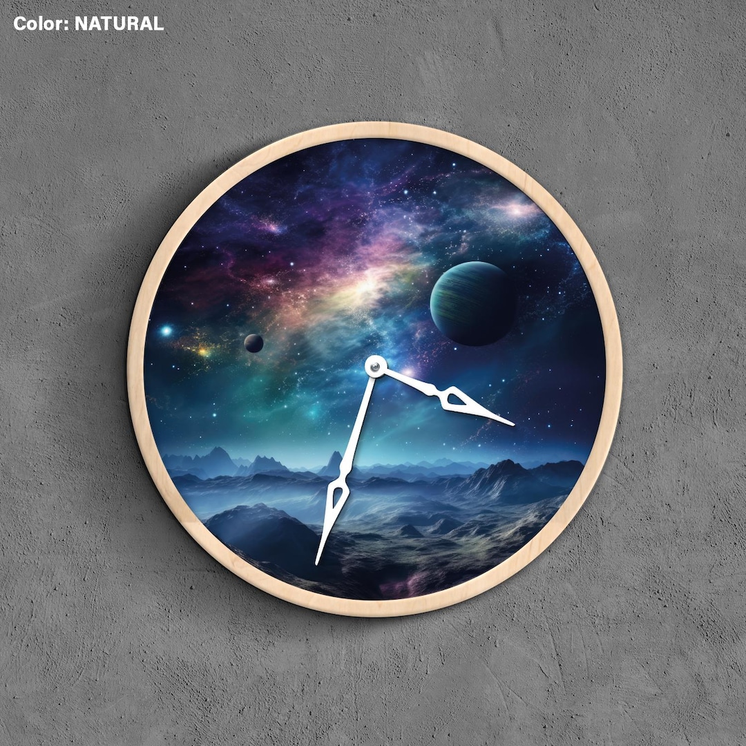 Wooden Space Wall Clock, Galaxy Wall Clock, Planet Wall Clock ...