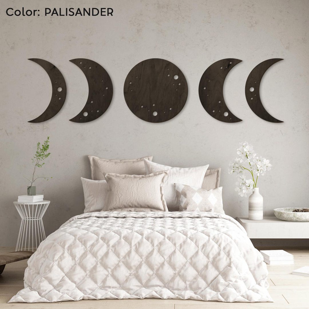 Wooden Moon Phase Wall Hanging, Moon Phase Sign, Crescent Moon Wall Art ...