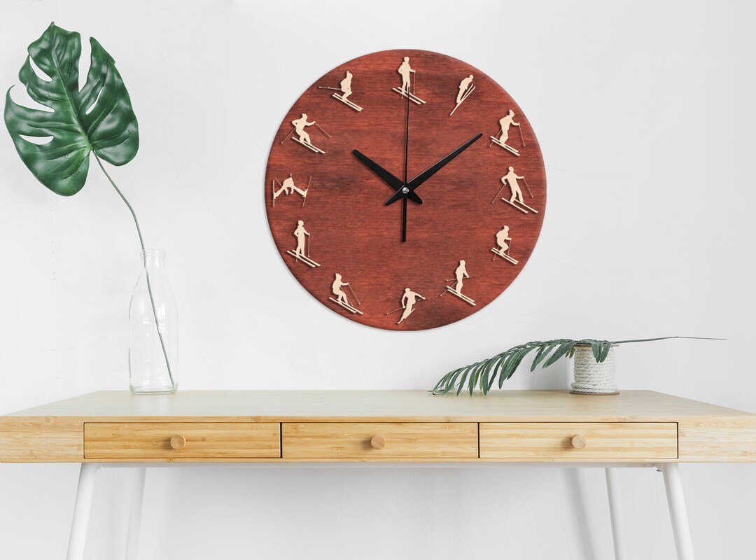 Ski Wall Clock, Handmade Wooden Clock, Winter Wall Clock, Sports Wall ...