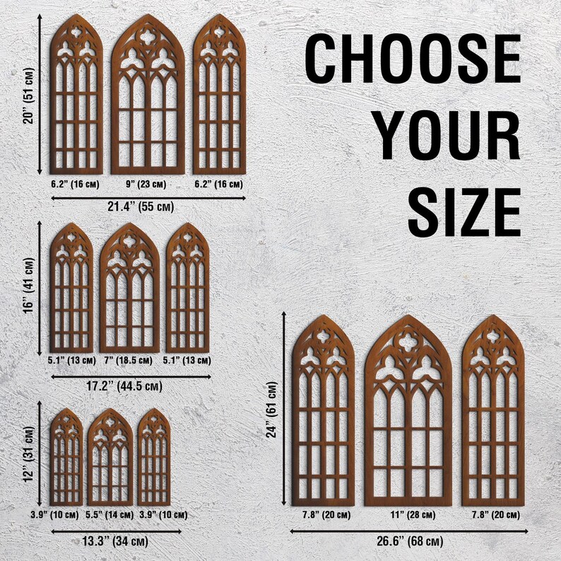 Set of 3 Gothic Window Wall Art, Gothic Wood Arch, Gothic Arch Panel ...